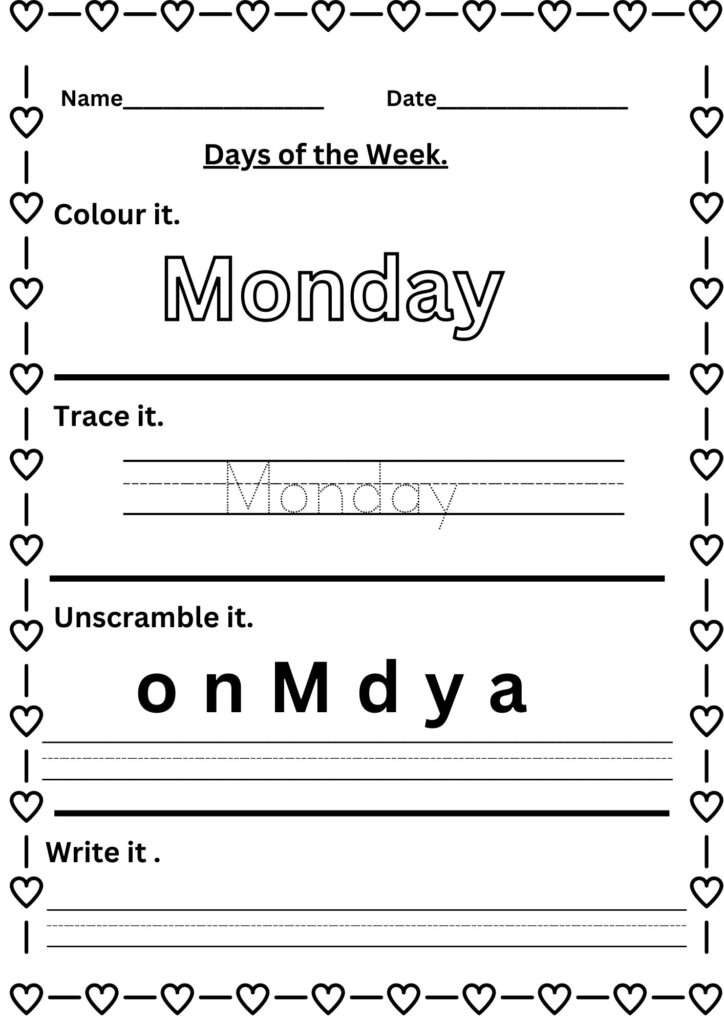 Days of the Week (28 worksheets) - Downloadable Worksheets