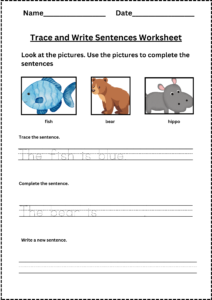 Sentence Writing Practice Worksheets Kindergarten